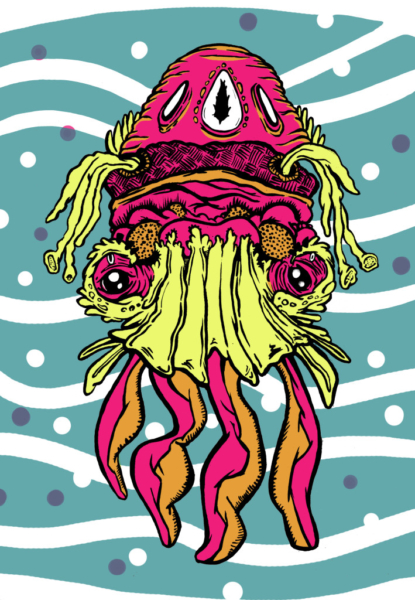 2D Creepy Squid Monster Cartoon Illustration - Illustration Agent Website
