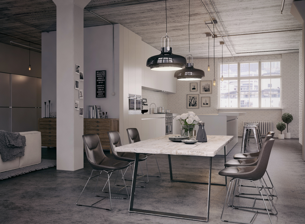 3D Industrial Apartment Interior Architectural Illustration ...