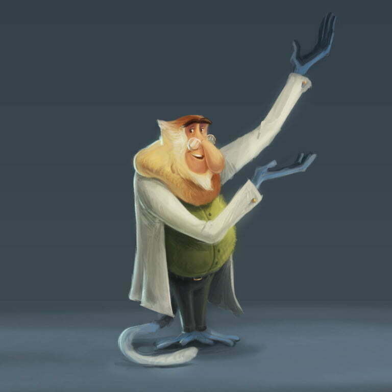 2D Monkey Scientist Character Illustration - Illustration Agent Website
