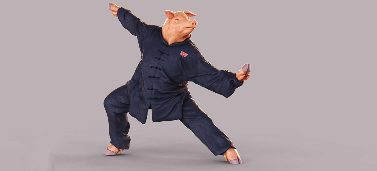 3D Kung Fu Pig Character Illustration - Illustration Agent
