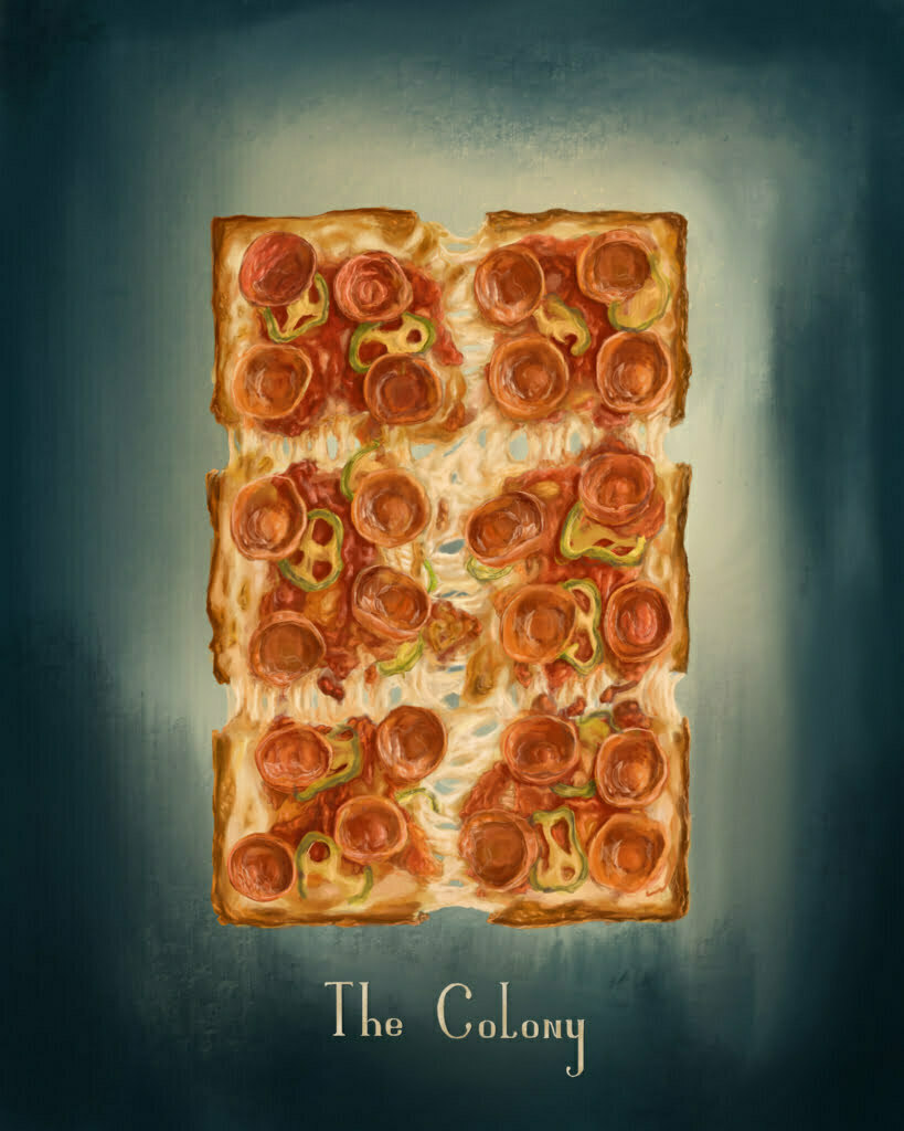 2D pizza Colony Pepperoni Square Pizza food Illustration - Illustration ...