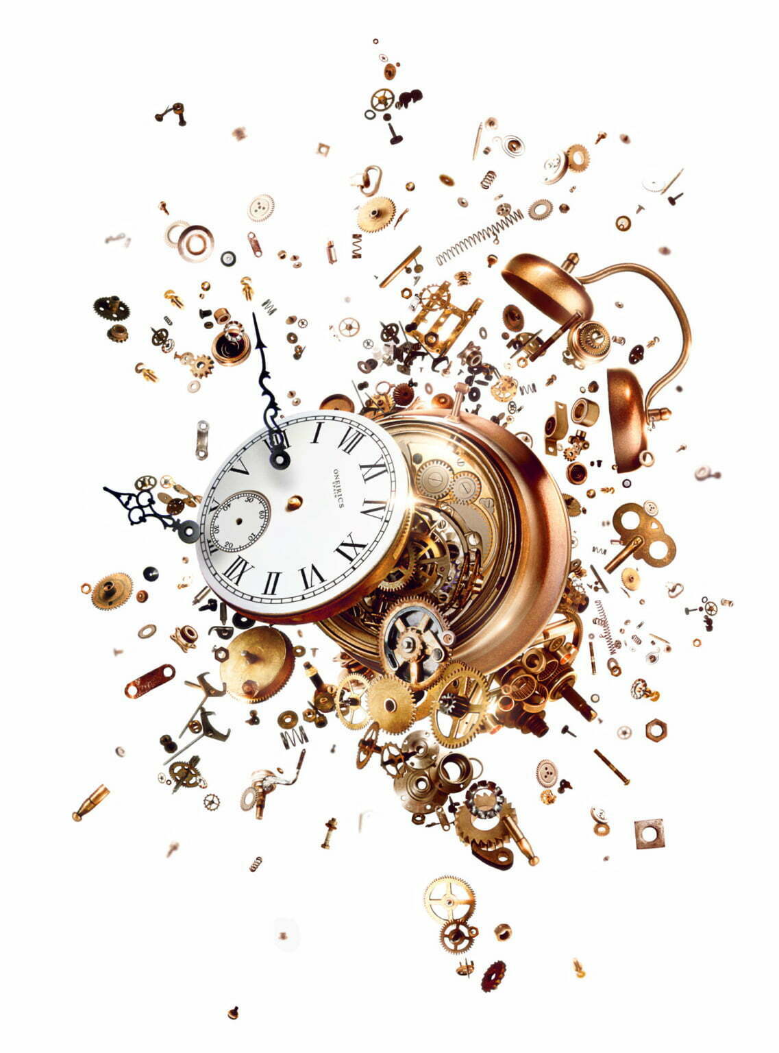 Realistic 2D illustration of clock exploding - Illustration Agent Website