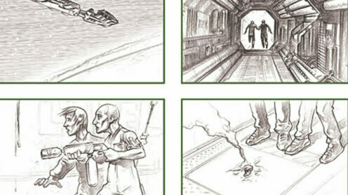 2D Black and white illustrated storyboard frames Aliens - Illustration ...